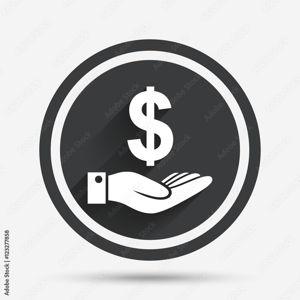 Dollar and hand sign. Palm holds money USD. Stock Vector | Adobe Stock