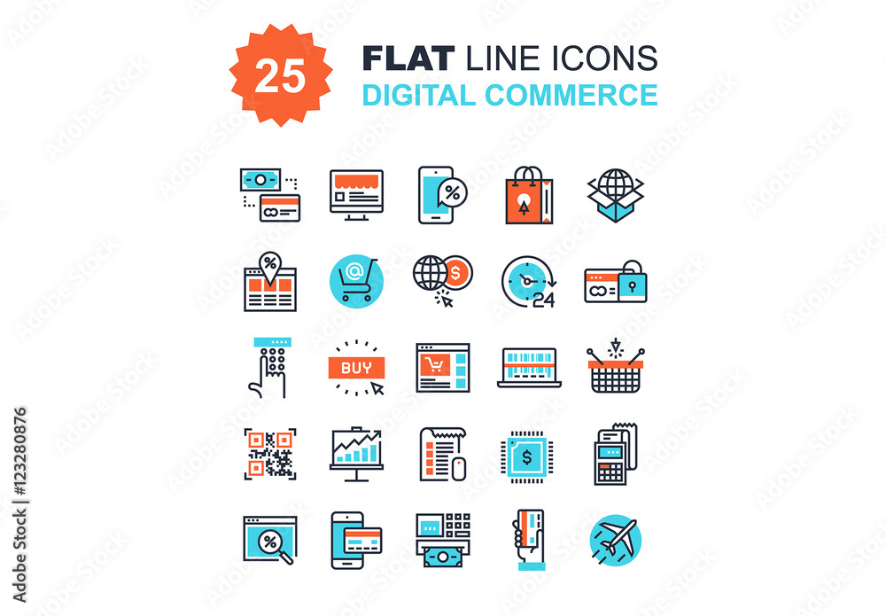 Digital Commerce Icons Set Stock Template | Adobe Stock