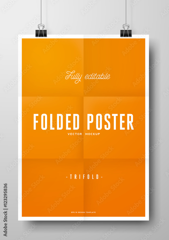 folded poster vector eps mockup with paper clips - fully editable ...