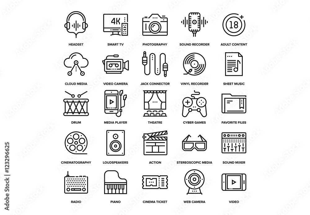 Media and Entertainment Icons Set Stock Template | Adobe Stock