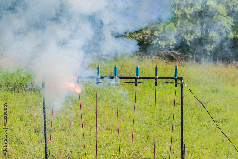 Abstract soft blurred the mini rocket prepared for fire for take off ...