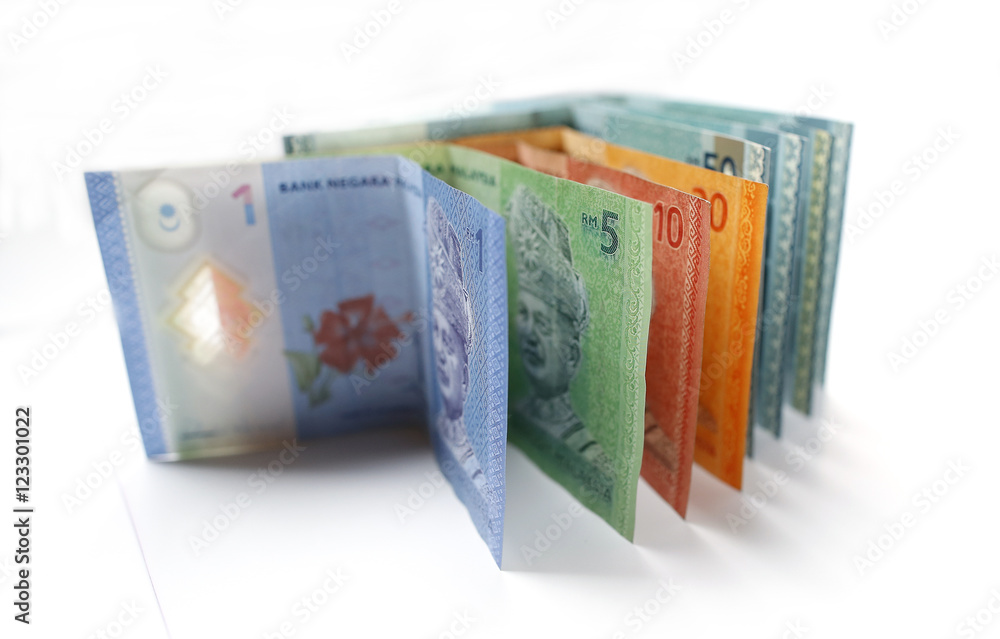 Malaysian ringgit currency on white background Stock Photo | Adobe Stock