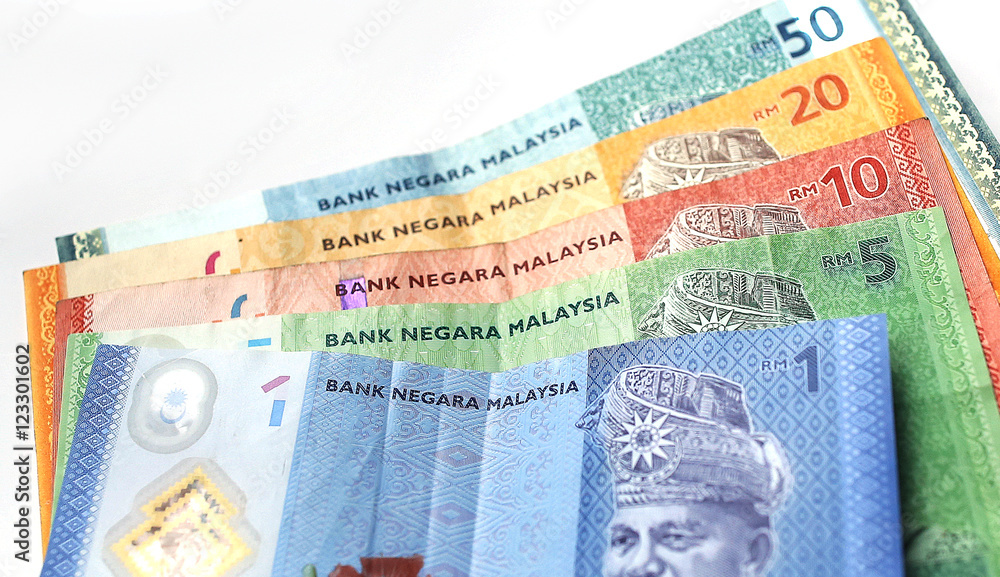Malaysian ringgit currency on white background Stock Photo | Adobe Stock