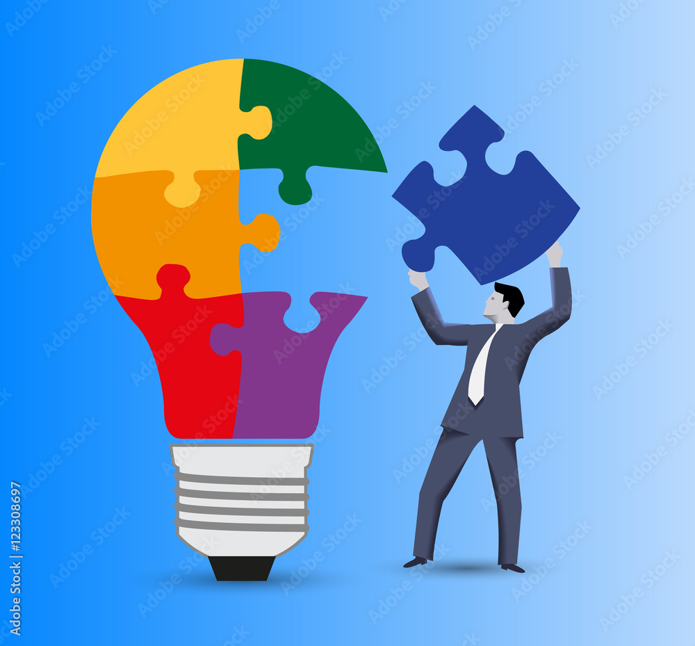 Last part of the solution business concept. Confident businessman in ...