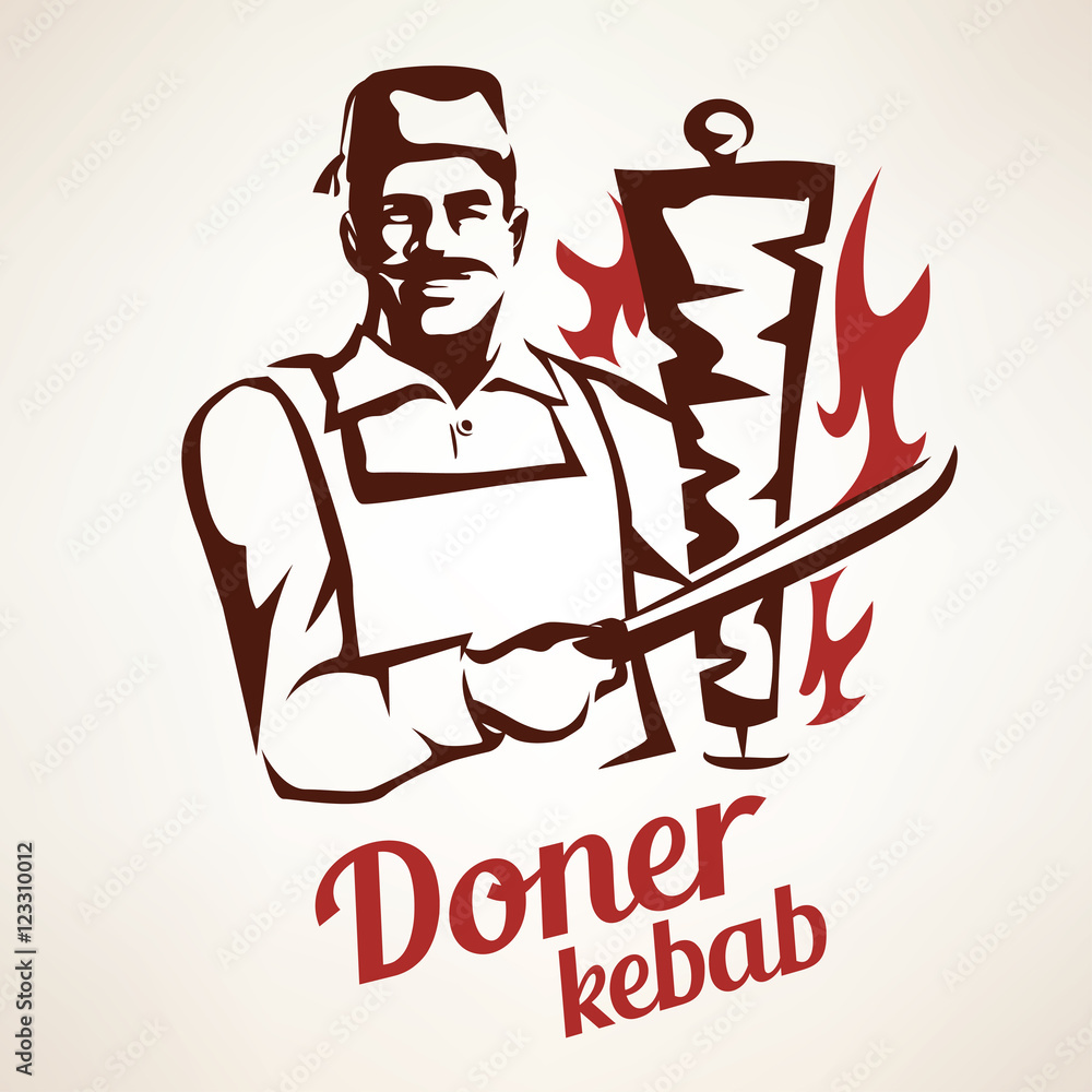 doner kebab illustration, outlined symbol in vintage style Stock Vector ...