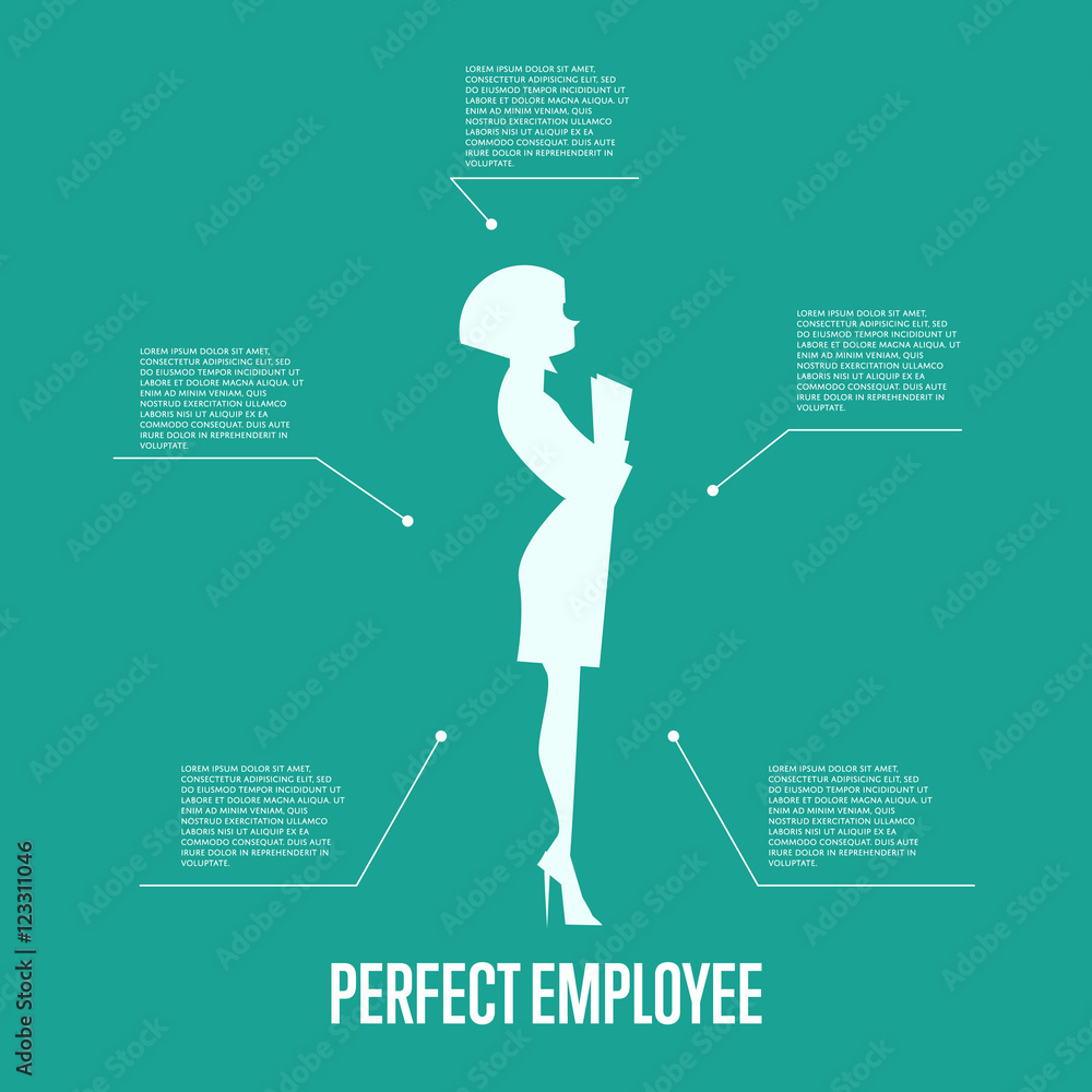 Perfect employee infographics template with silhouette of businesswoman ...