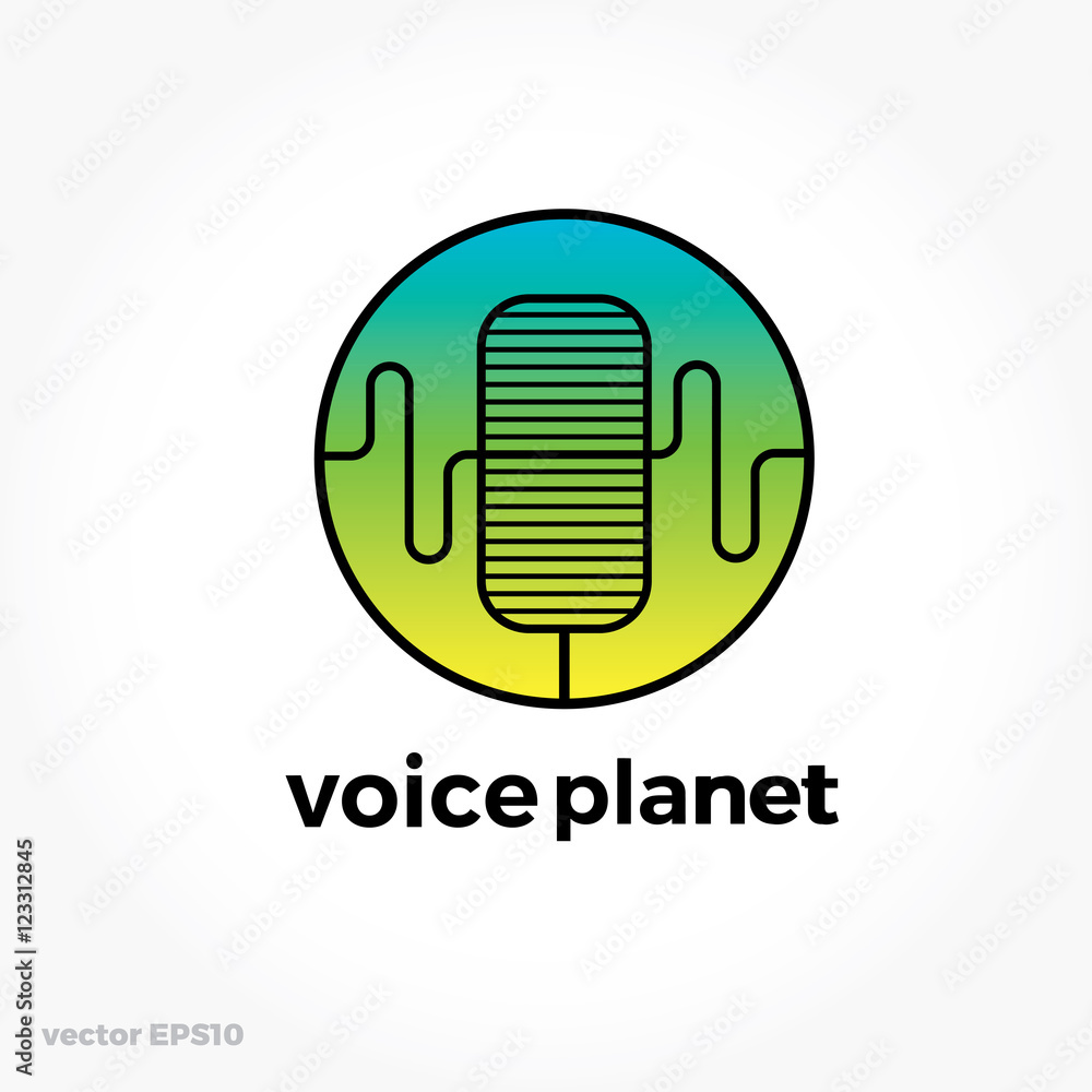 Sound voice planet green wave symbol logo. Modern flat layered vector ...
