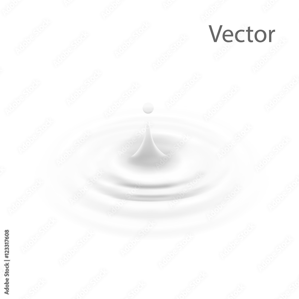 milk or white liquid drop, ripple surface. Cream circle with falling ...