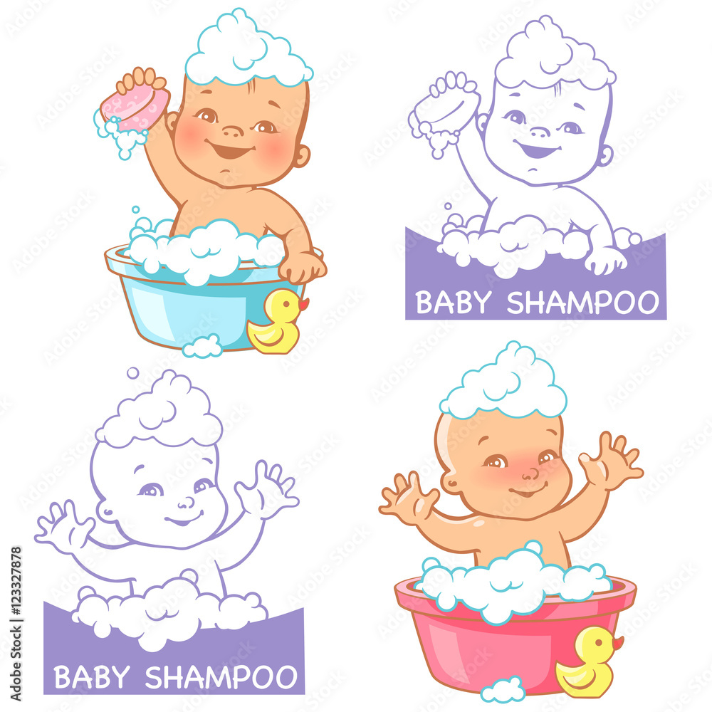 Vector illustration and logo for baby soap and shampoo Stock Vector ...