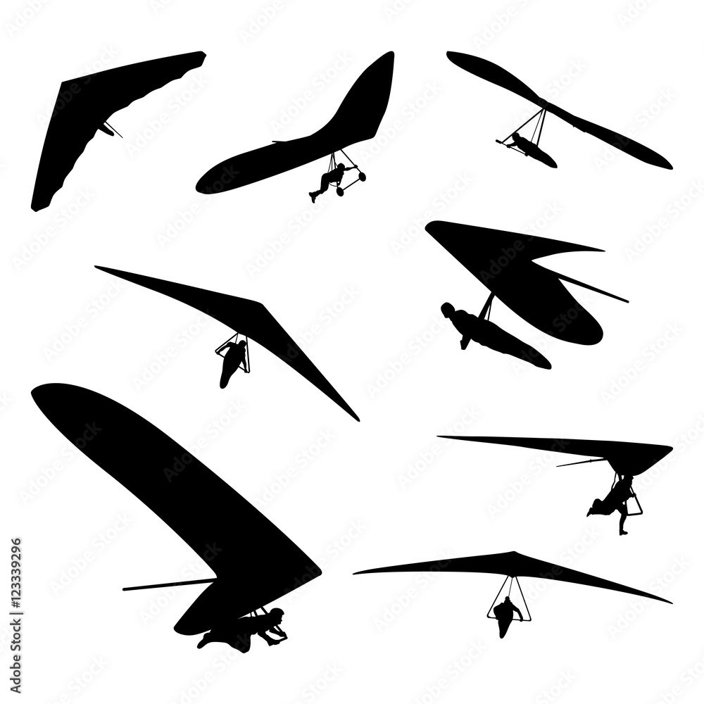 Extreme Hang Gliding Glider Flying Silhouette Set Stock Vector | Adobe ...