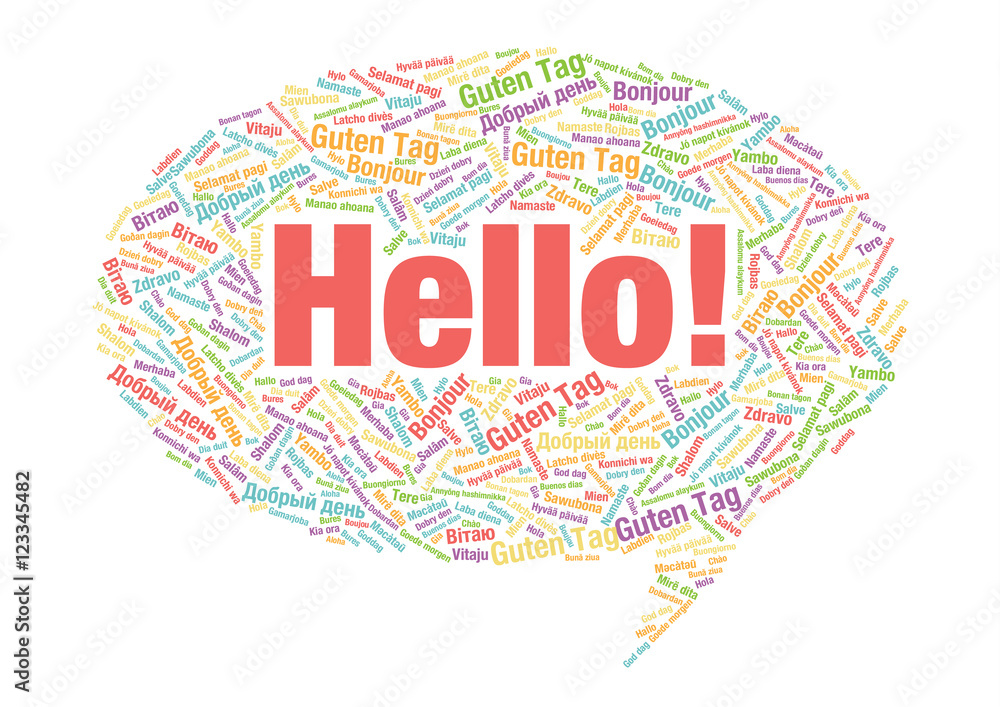 Word Hello in many languages vector word cloud concept illustration ...