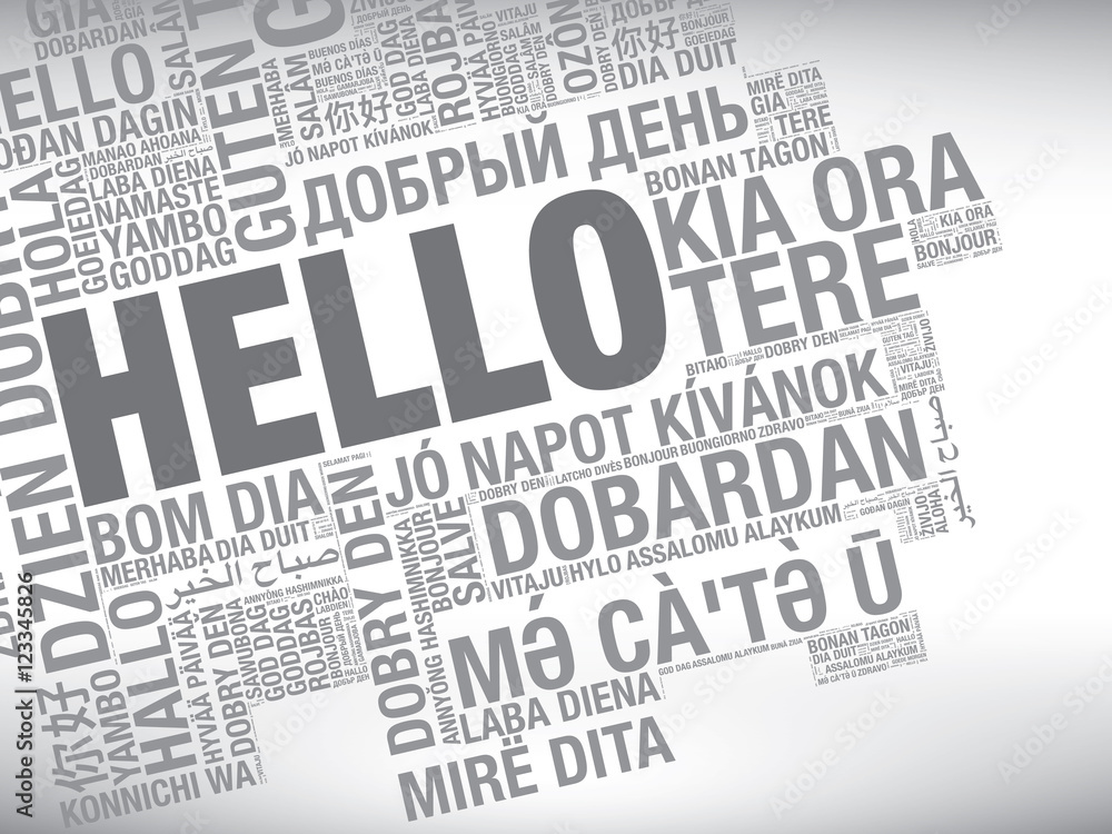Word Hello in many languages vector word cloud concept illustration ...