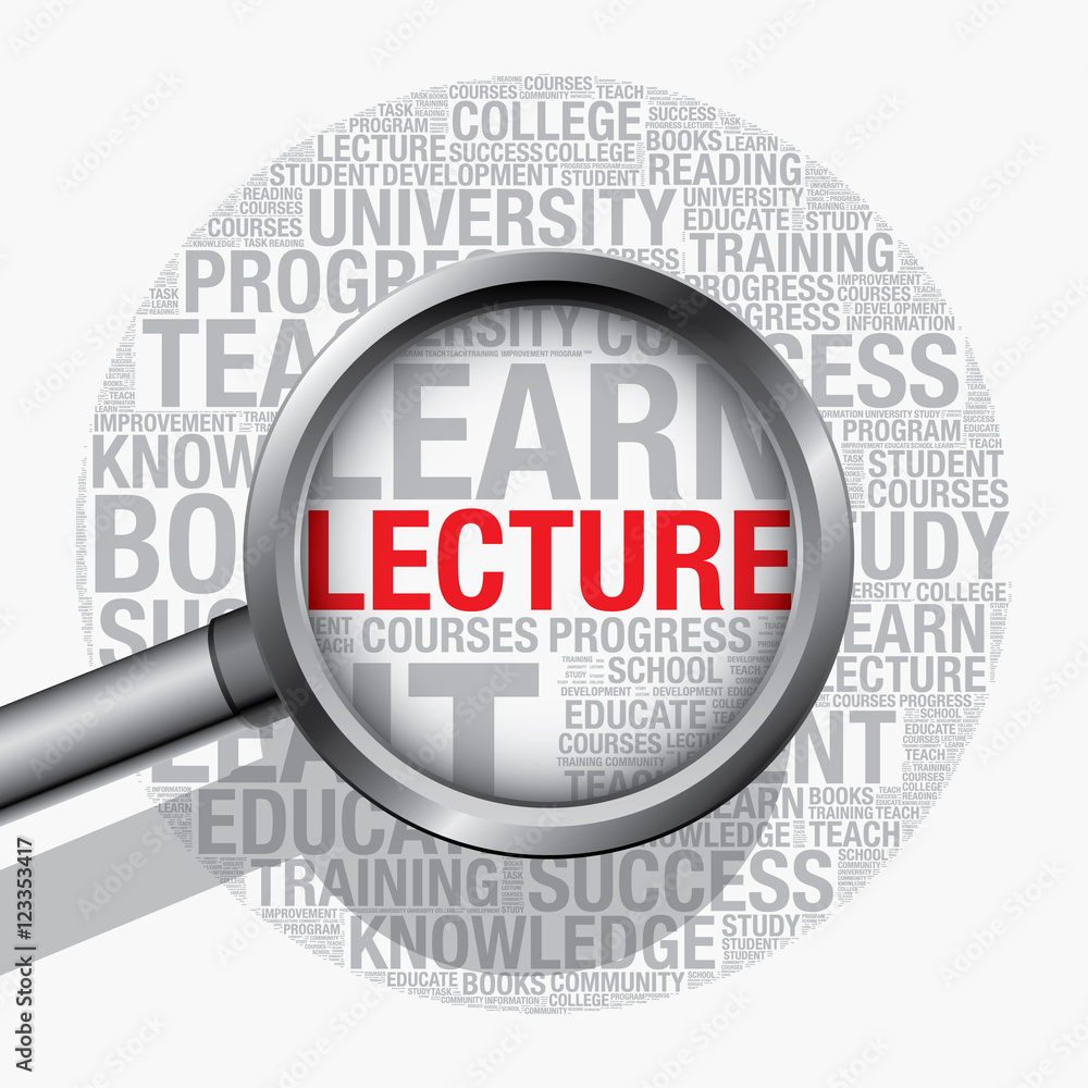 Lecture word cloud with magnifying glass vector concept Stock ...