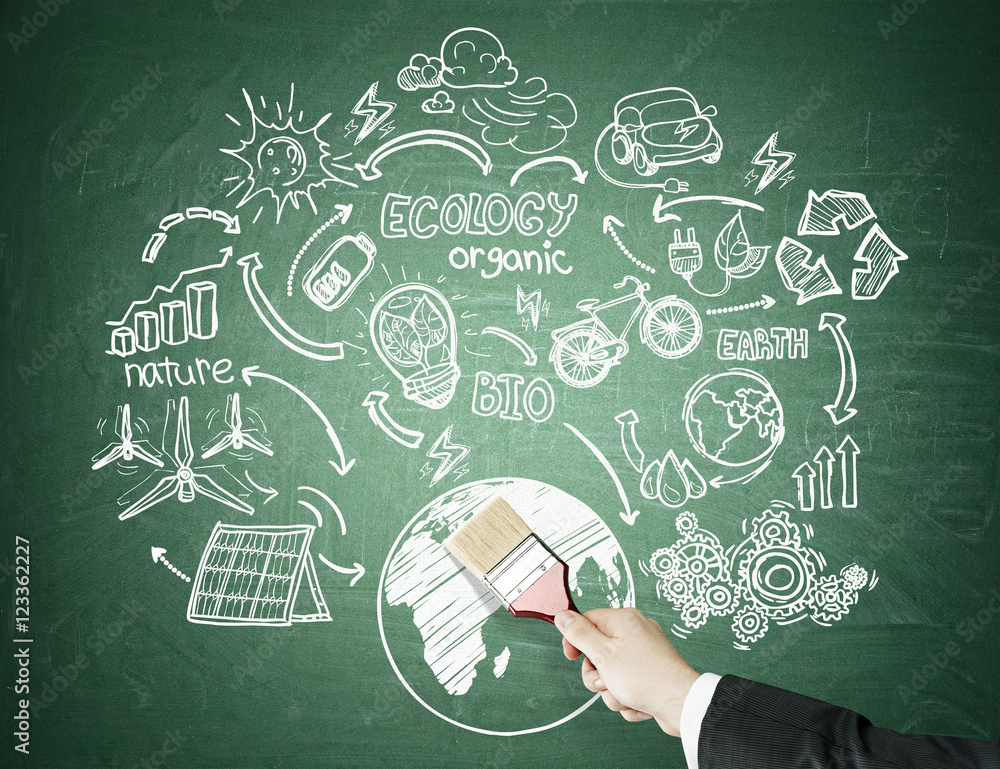 Man drawing renewable energy sources sketches Stock Photo | Adobe Stock