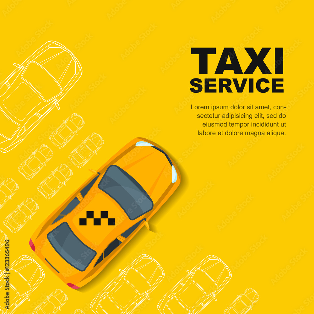 Taxi service concept. Vector yellow banner, poster or flyer background ...