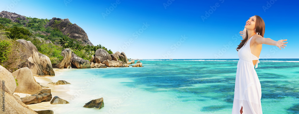 Beautiful woman's body over beach background Stock Photo | Adobe Stock