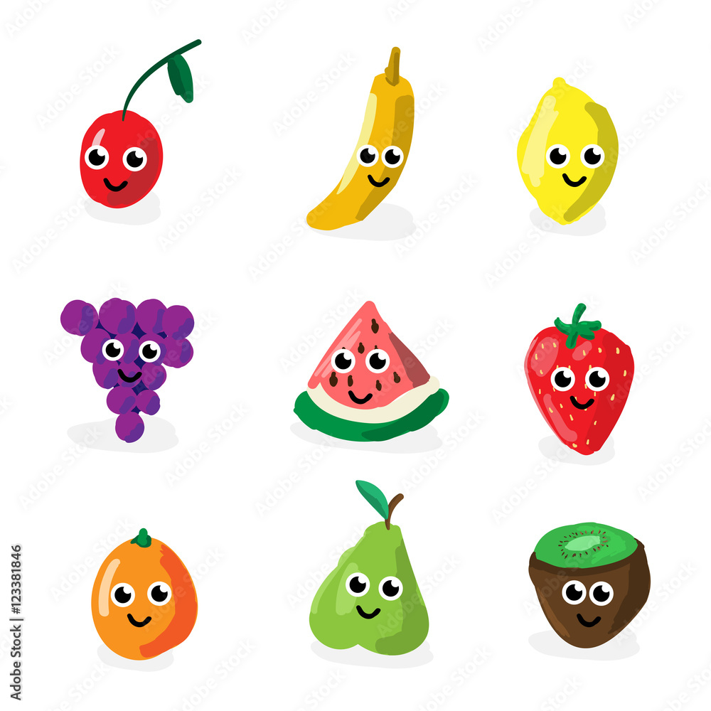 Cartoon fruit characters Stock Vector | Adobe Stock