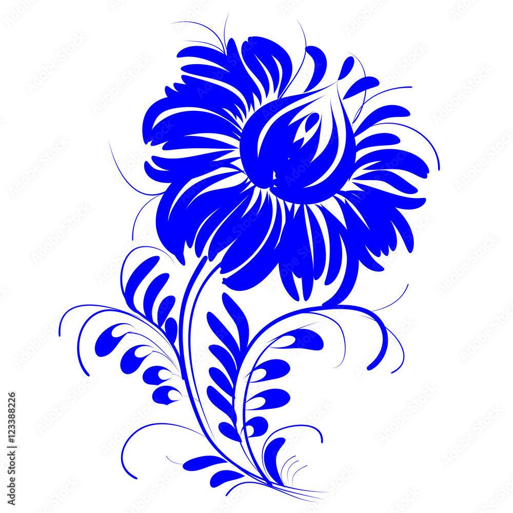 romantic painting flower blue silhouette vector eps10 folk art d Stock ...