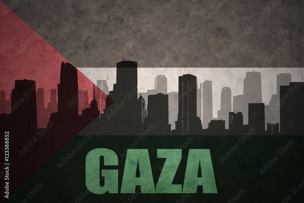 abstract silhouette of the city with text Gaza at the vintage ...
