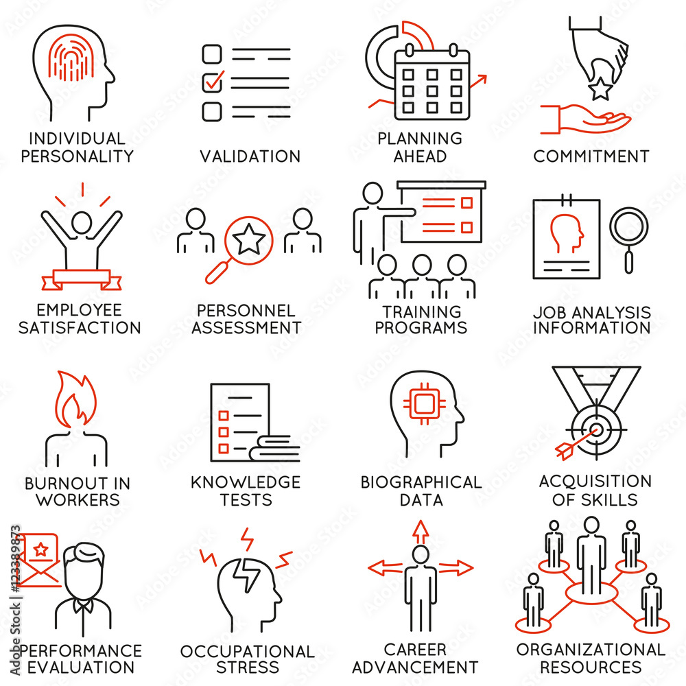 Vector set of 16 icons related to business management, strategy, career ...