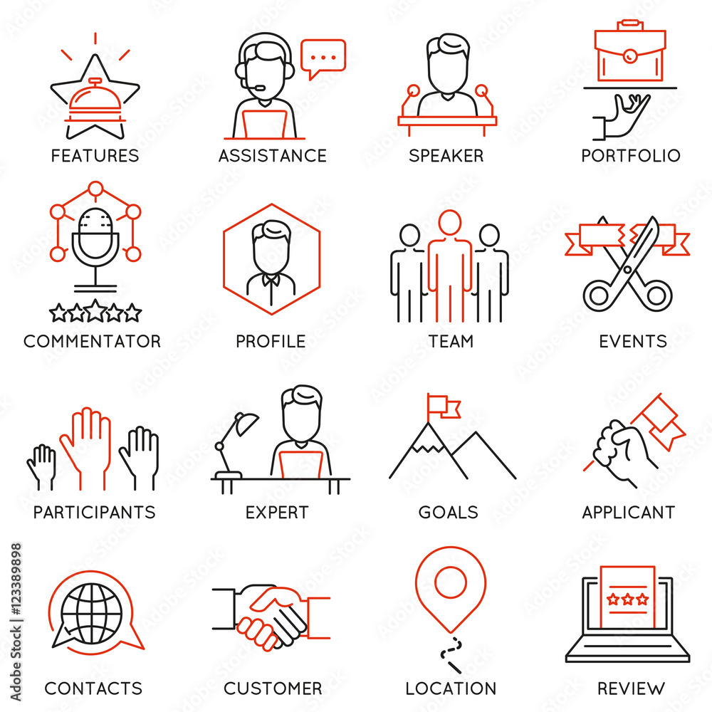 Vector set of 16 icons related to business management, strategy, career ...