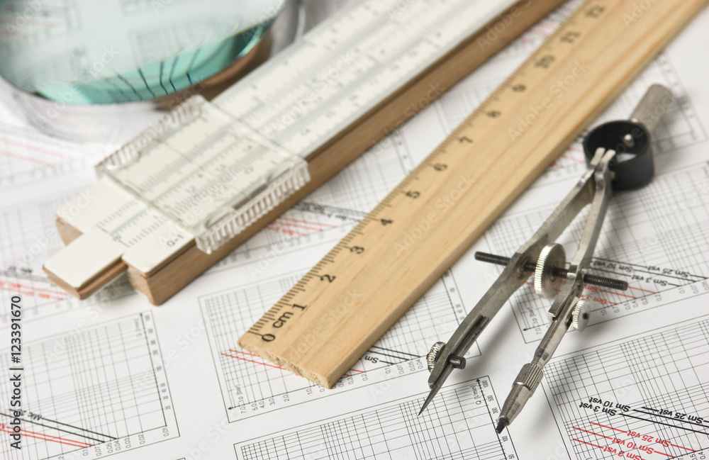 engineering tools on technical drawing Stock Photo | Adobe Stock