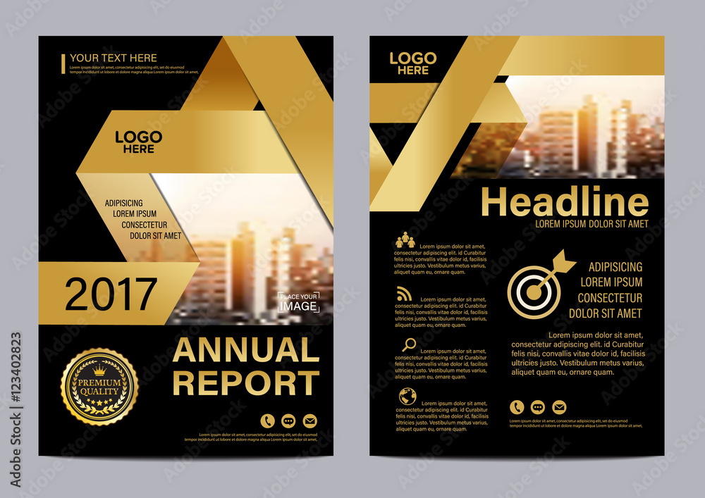 Gold Brochure Layout design template. Annual Report business Leaflet ...