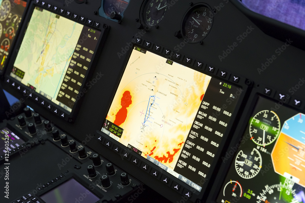 Fotografia do Stock: Control panel in military helicopter cockpit ...