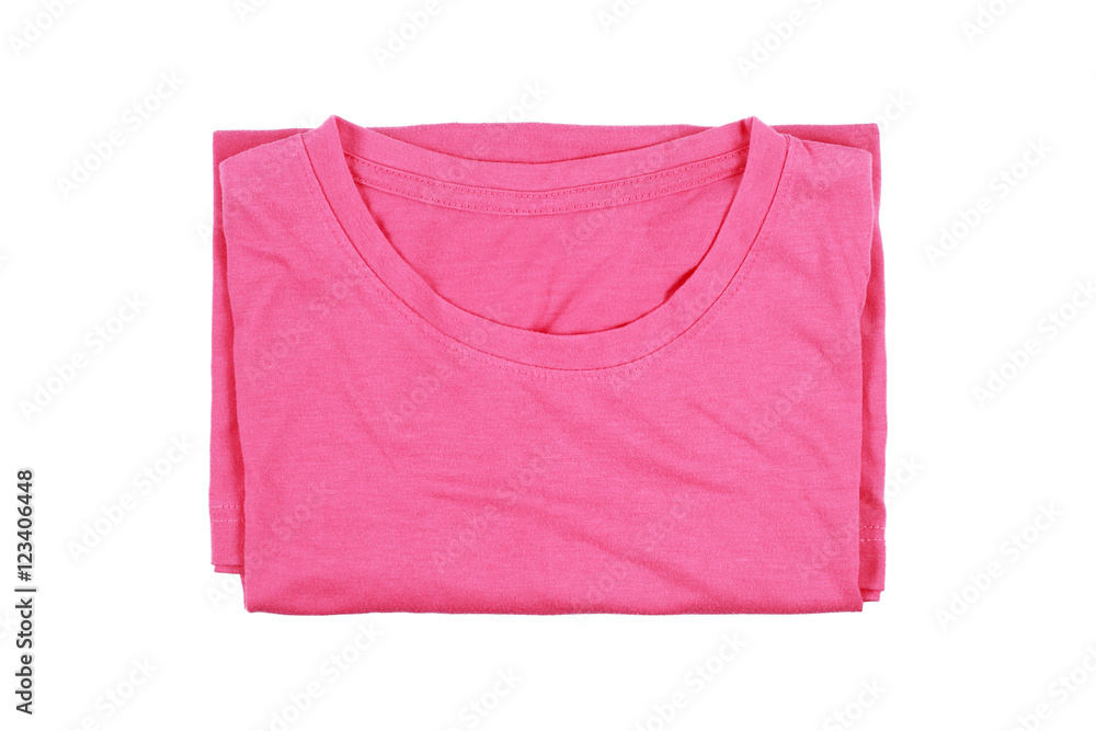 folding cotton pink T-shirt isolated on white Stock Photo | Adobe Stock