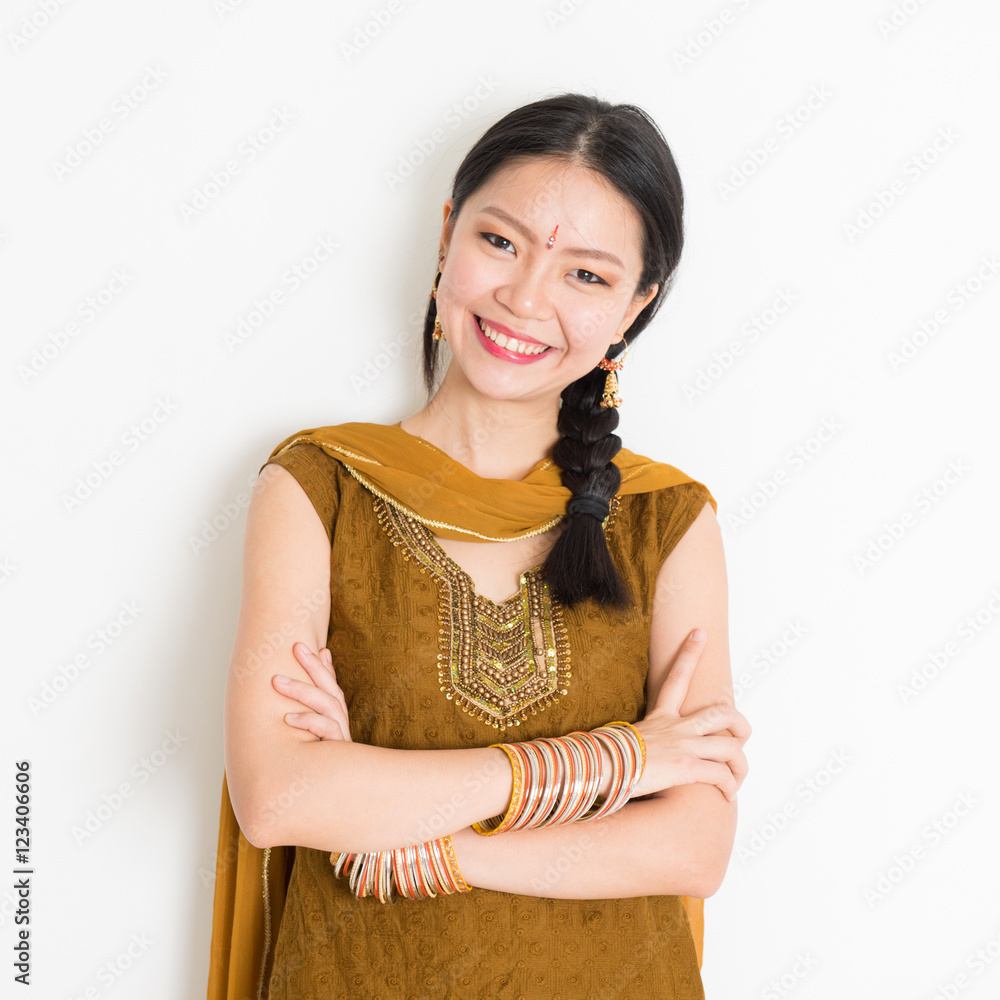 Indian Chinese girl in sari Stock Photo | Adobe Stock
