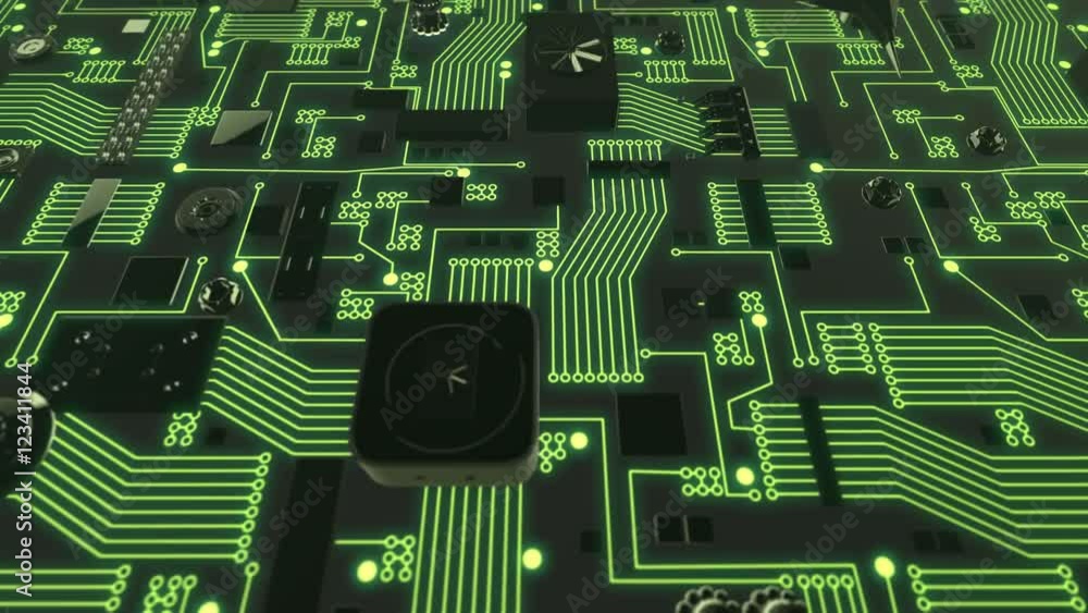 Seamless looping 3D animation of an illuminated futuristic circuit ...