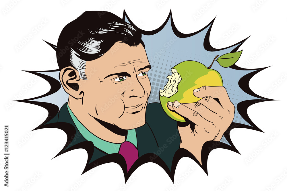 Presentation template. Man eating an apple. Stock Vector | Adobe Stock