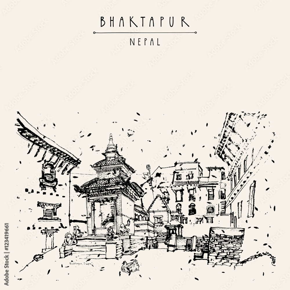 Bhaktapur, historical town in Kathmandu valley, Nepal, Asia. Vintage ...