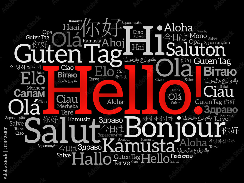 Hello word cloud in different languages of the world, background ...