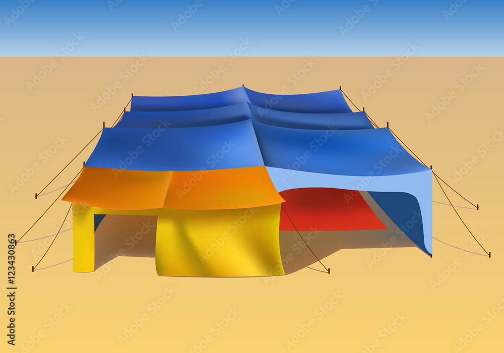 Vector illustration of big desert tent. African nomad canopy from the ...