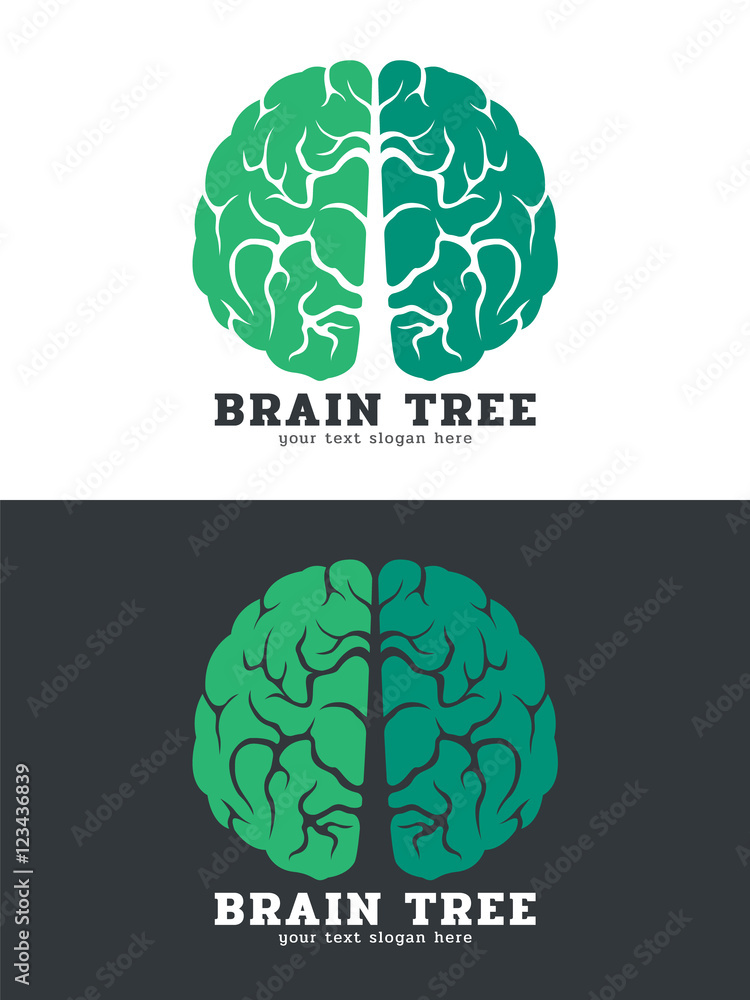 Green Brain tree logo vector art design isolate on white and dark ...