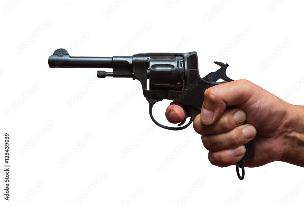 Russian revolver "Nagant M1895" (example of 1913) in hand Stock Photo ...