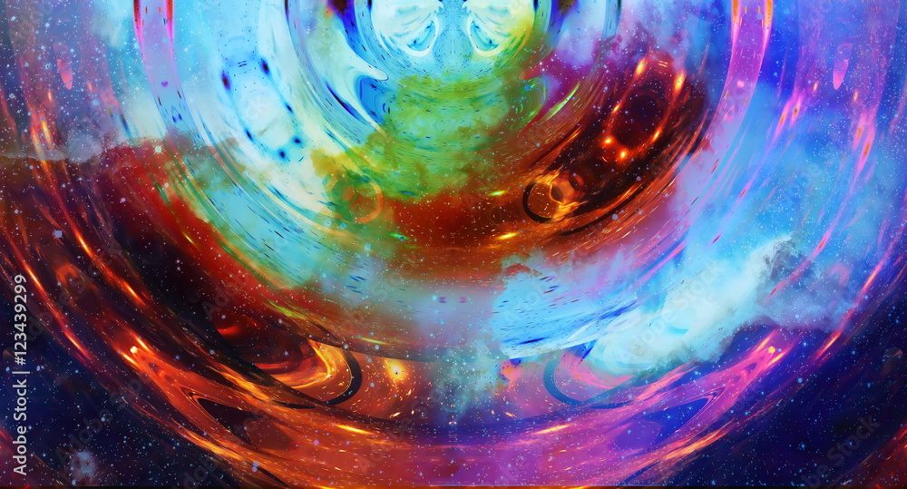 graphic concept of music in space, cosmic sound waves, computer design ...