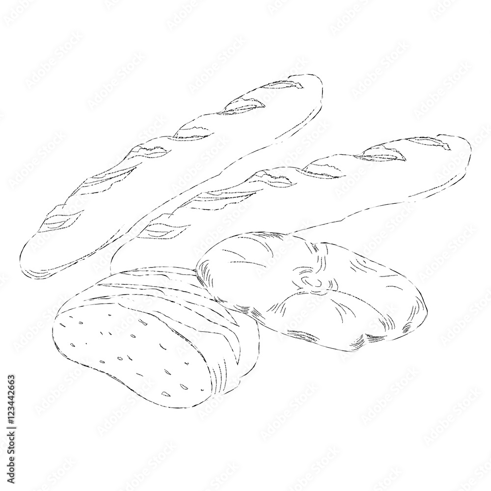 Hand drawing illustration of different breads . Isolated sketch bread ...