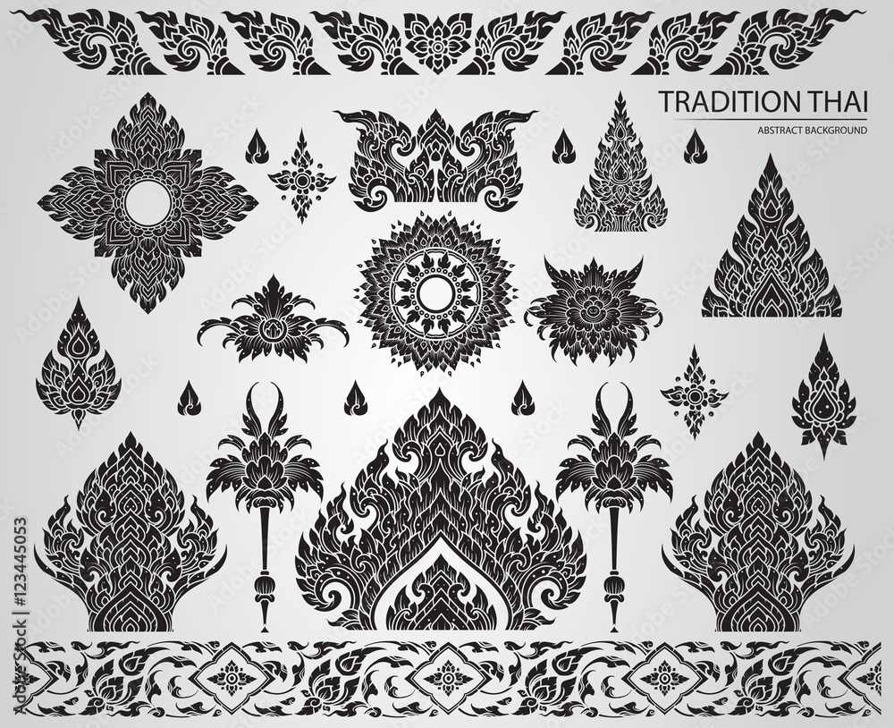 Set of Thai art element, Decorative motifs. Ethnic Art, icon vec Stock ...