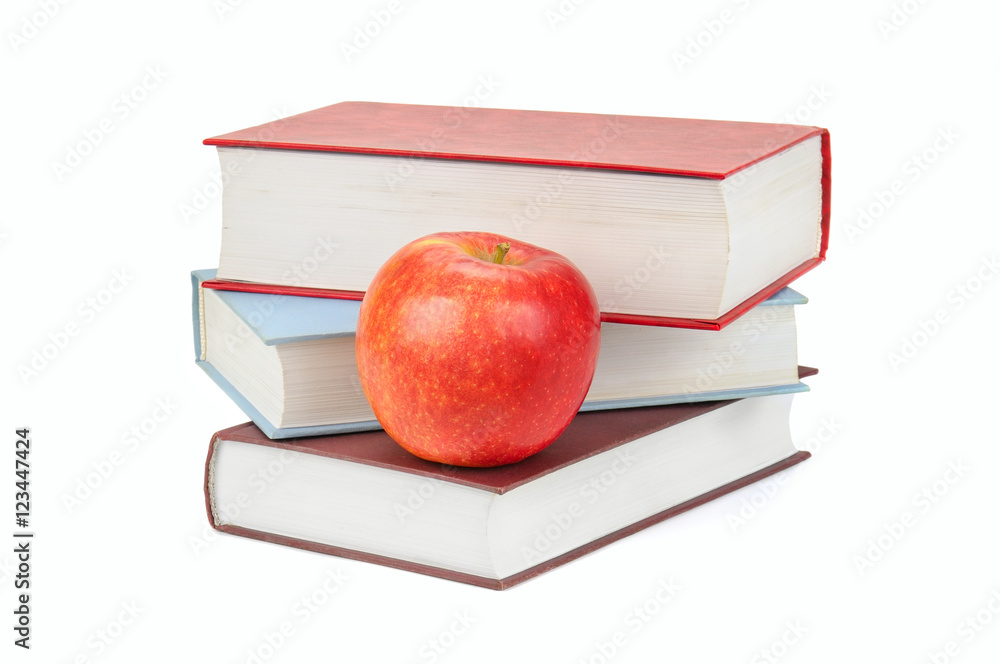 books and apple isolated on white background Stock Photo | Adobe Stock