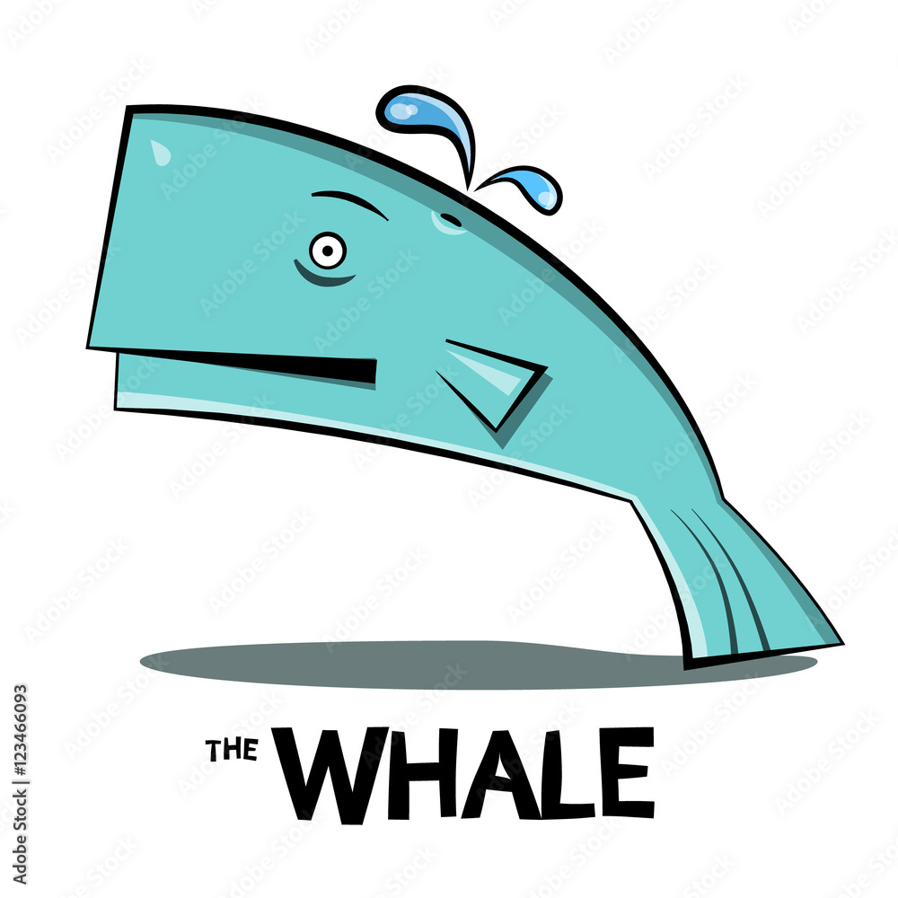 Whale Cartoon. Vector Big Fish Splashing Water Isolated on White ...