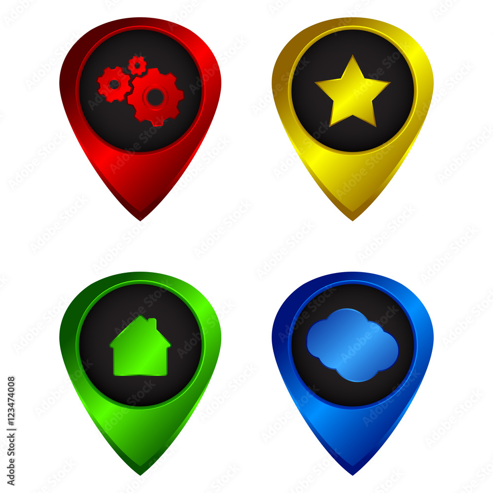 Vector set of tags to the map of red blue green and yellow color Stock ...