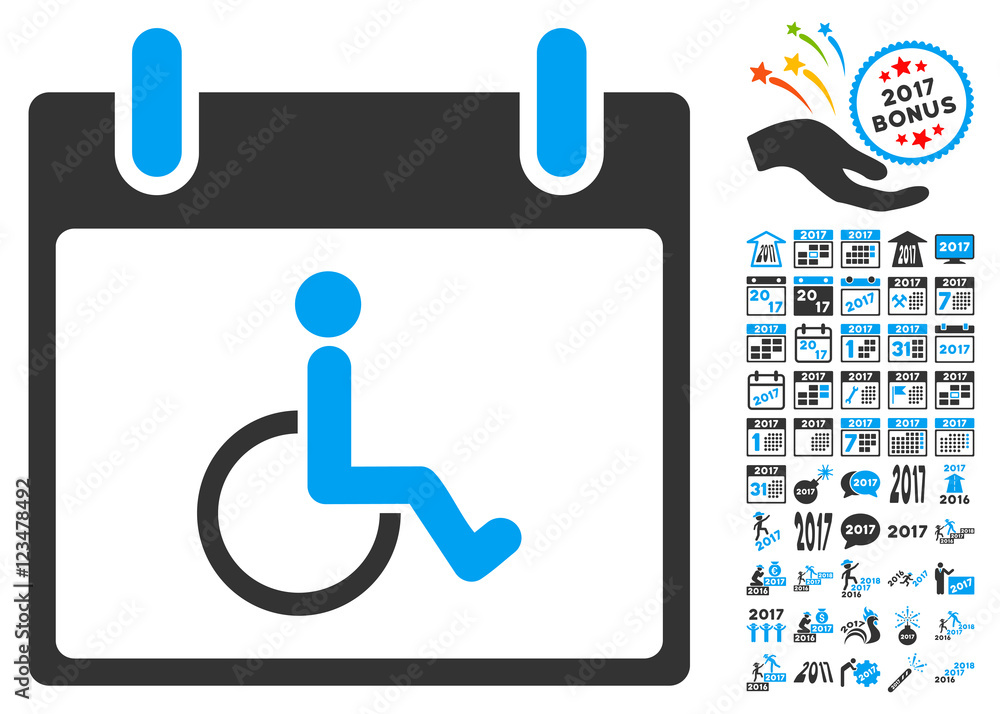 Disabled Person Calendar Day icon with bonus calendar and time ...