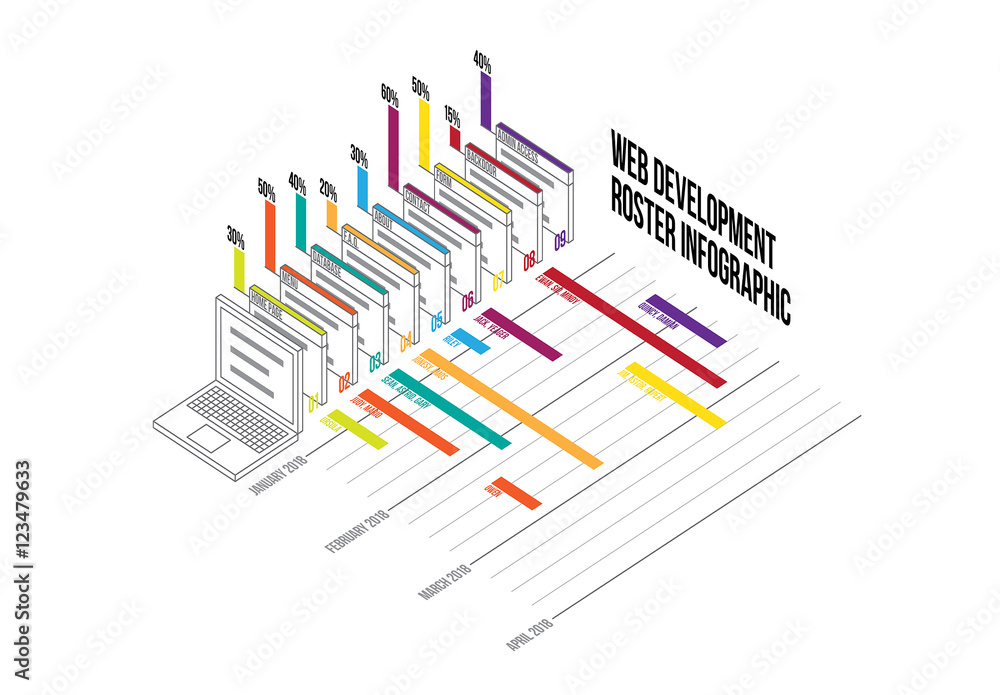 Laptop Element 3D Bar Graph Infographic Stock Template | Adobe Stock