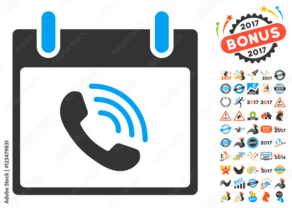 Phone Call Calendar Day pictograph with bonus calendar and time ...