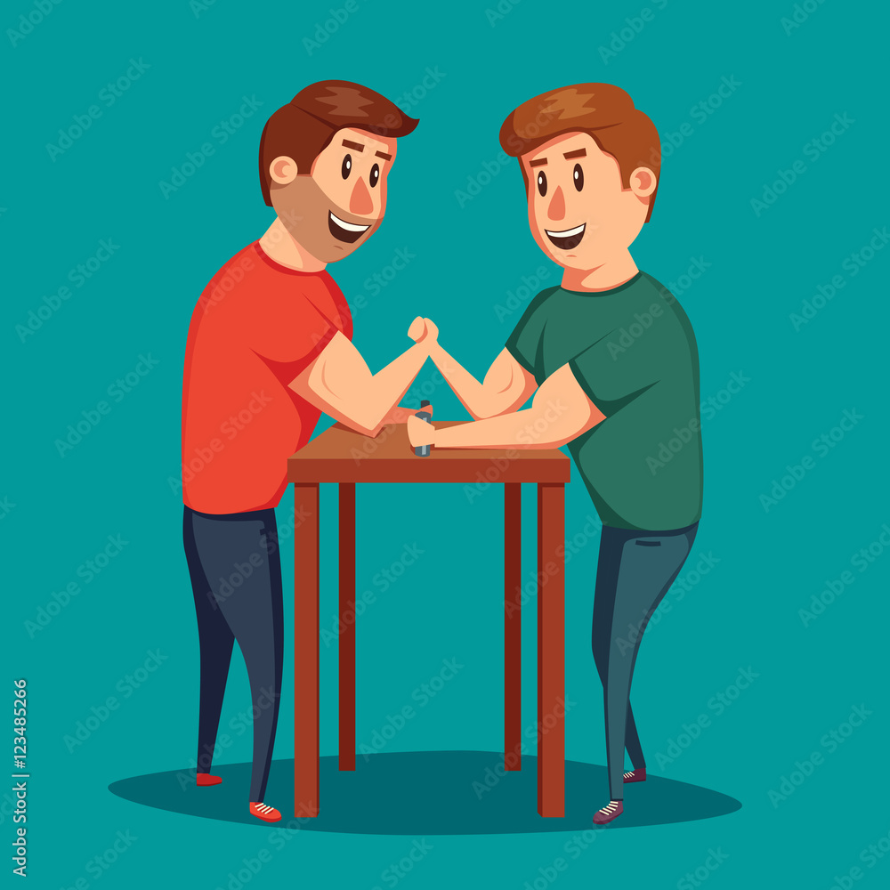 Arm Wrestling. Battle fighters. Cartoon vector illustration. Stock ...
