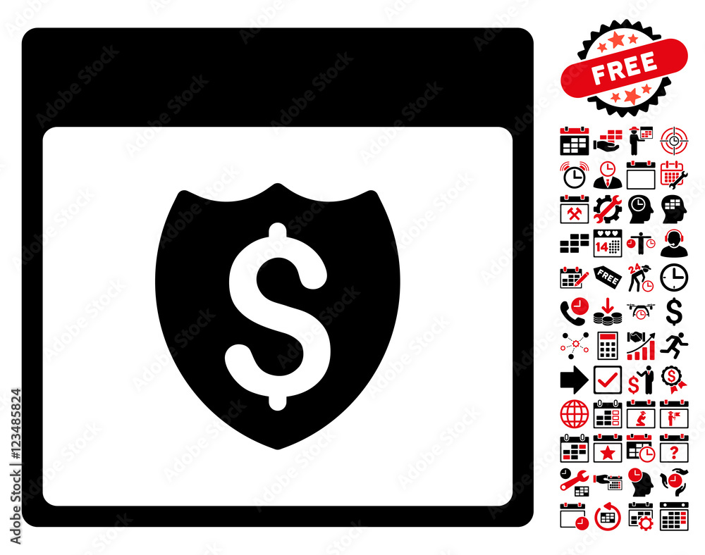 Financial Shield Calendar Page pictograph with bonus calendar and time ...