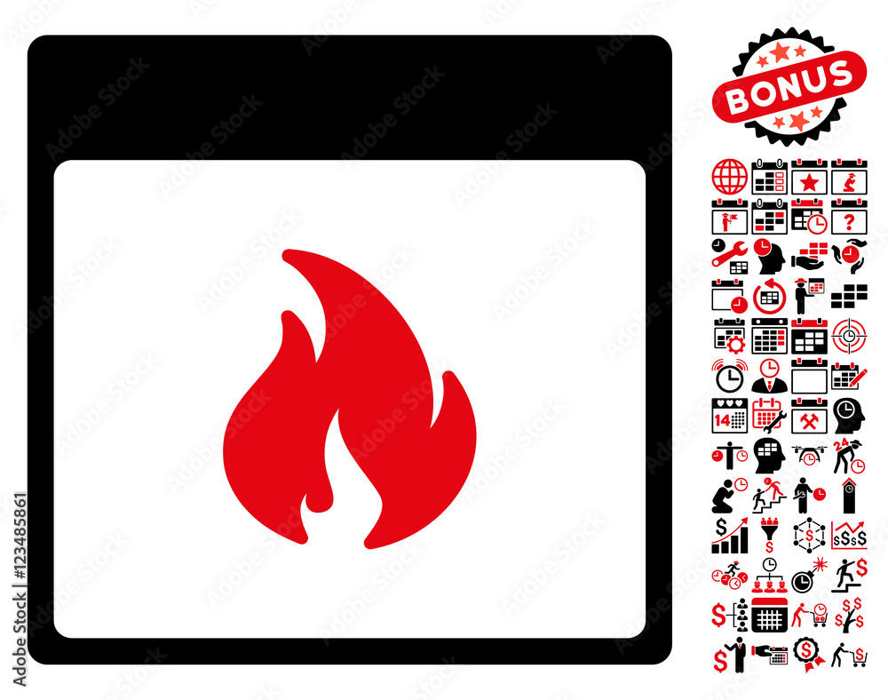 Fire Calendar Page icon with bonus calendar and time management design ...