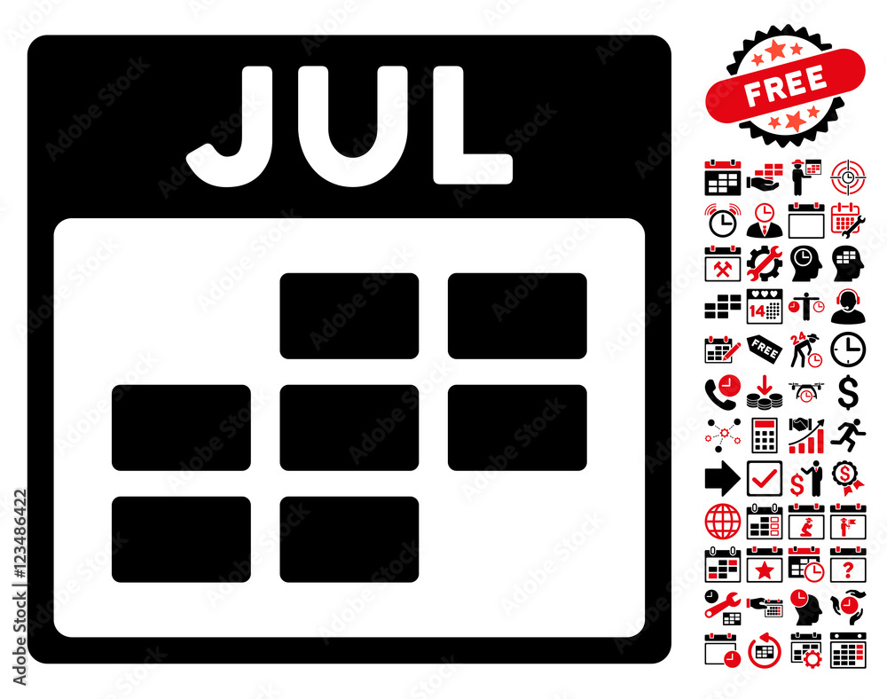 July Calendar Grid pictograph with bonus calendar and time management ...